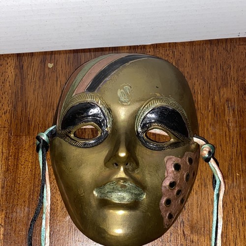VTG Solid Brass India Woman Face Painted Mask Mardi Gras 5 1/2" tall 4 ...