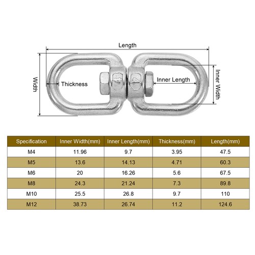 Heavy Duty M6 Double Swivel Eye Hook Load 200 KG/440 lbs for Hanging ...