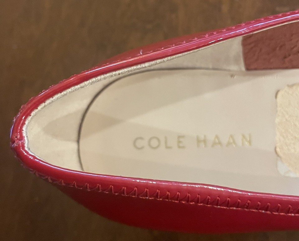 COLE HAAN Red Patent LEATHER with GOLD EMBLEM Wedge DRESS Shoes WOMEN’S ...