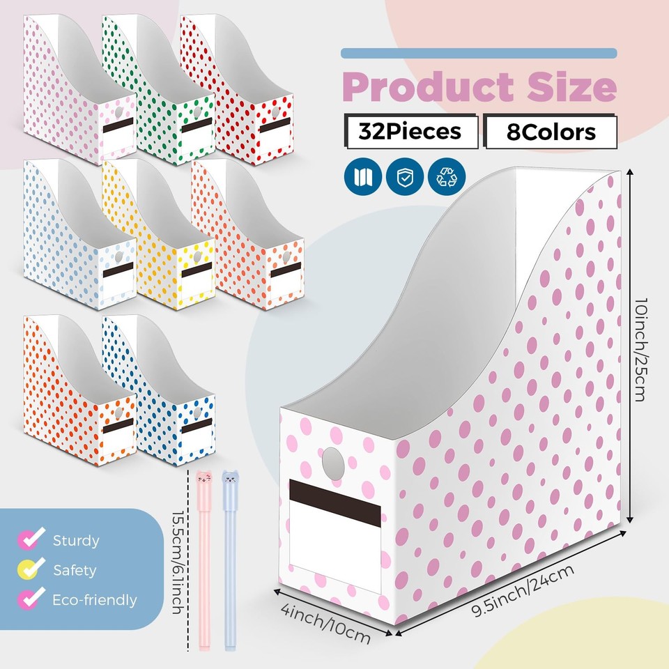 32 Pcs Magazine File Holder Set Including Colored Foldable Desk File ...
