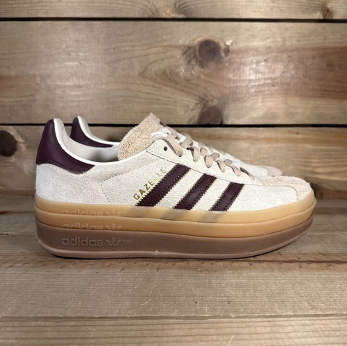 NEW Women’s Size 7.5 Adidas Gazelle Bold “Cream White Maroon” Sneakers ...