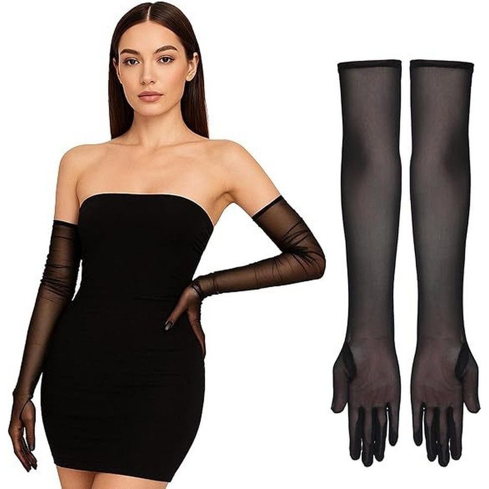 Long Mesh Gloves with Split Finger for Women Formal Opera Wedding ...