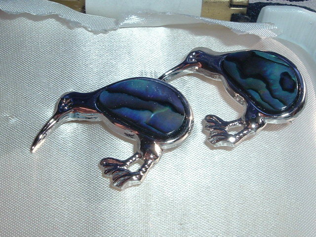 VINTAGE ARIKI NEW ZEALAND RHODIUM PLATE PAUA SHELL INLAID KIWI BIRD ...