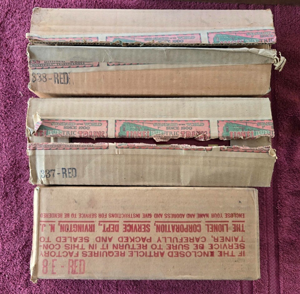 Lionel Red Std. Gauge 347E Train Set with 8E Loco 337, 338 Pass. Cars ...