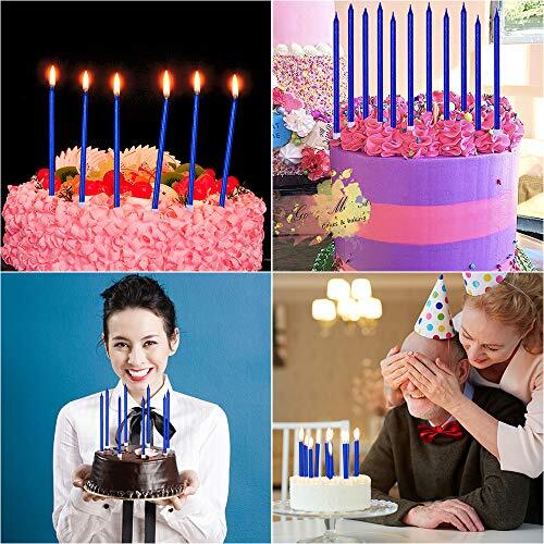12 Count Long Thin Blue Birthday Cake Candles in Holders for | eBay