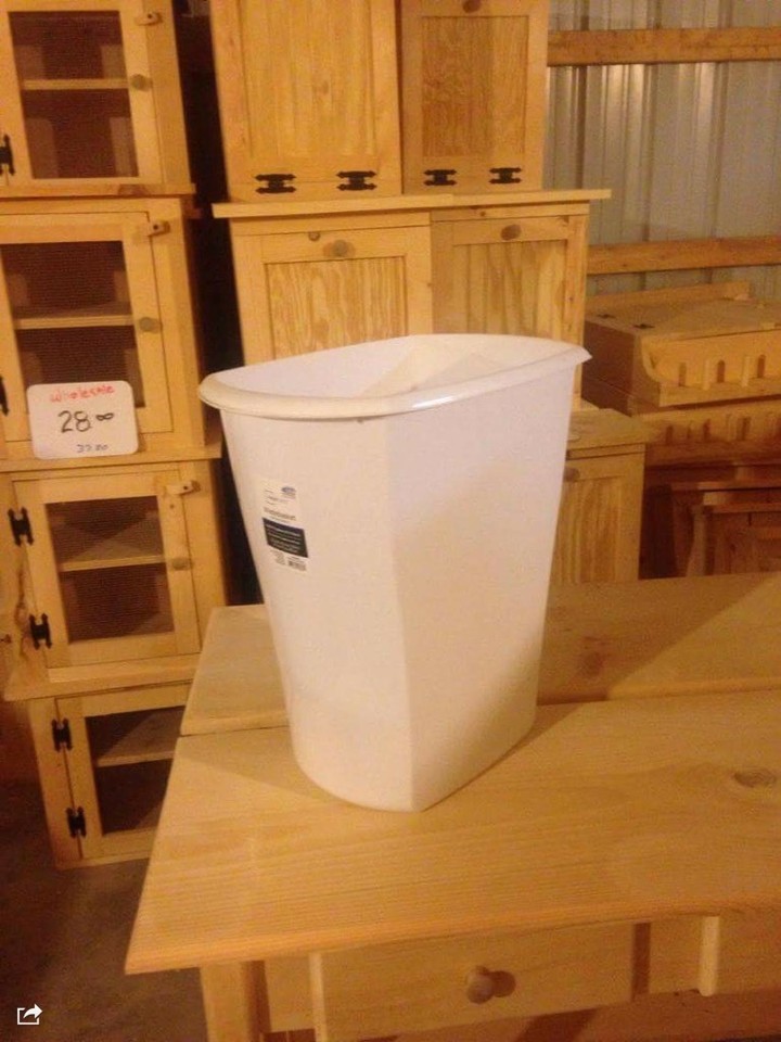 Primitive Pine Wood Trash Can With Drawer And Plastic Can | eBay