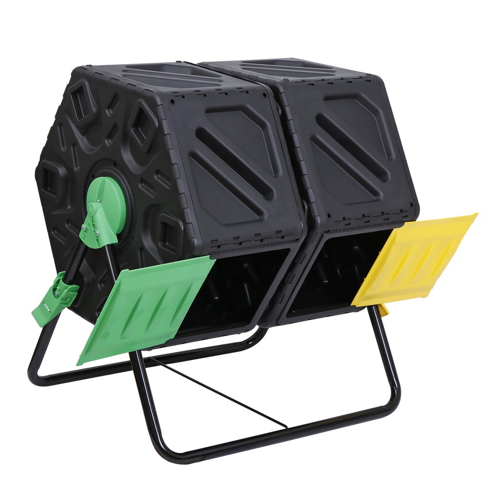 2X 37Gal Large Chamber Compost Tumbler Composter w/ 2 Sliding Doors 360 ...
