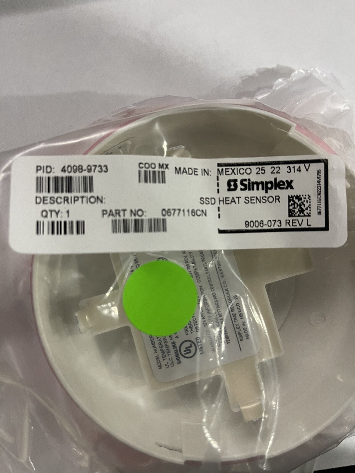 (NEW) SIMPLEX 4098-9733 - SSD HEAT SENSOR HEAD FOR USE W/ SIMPLEX UL ...