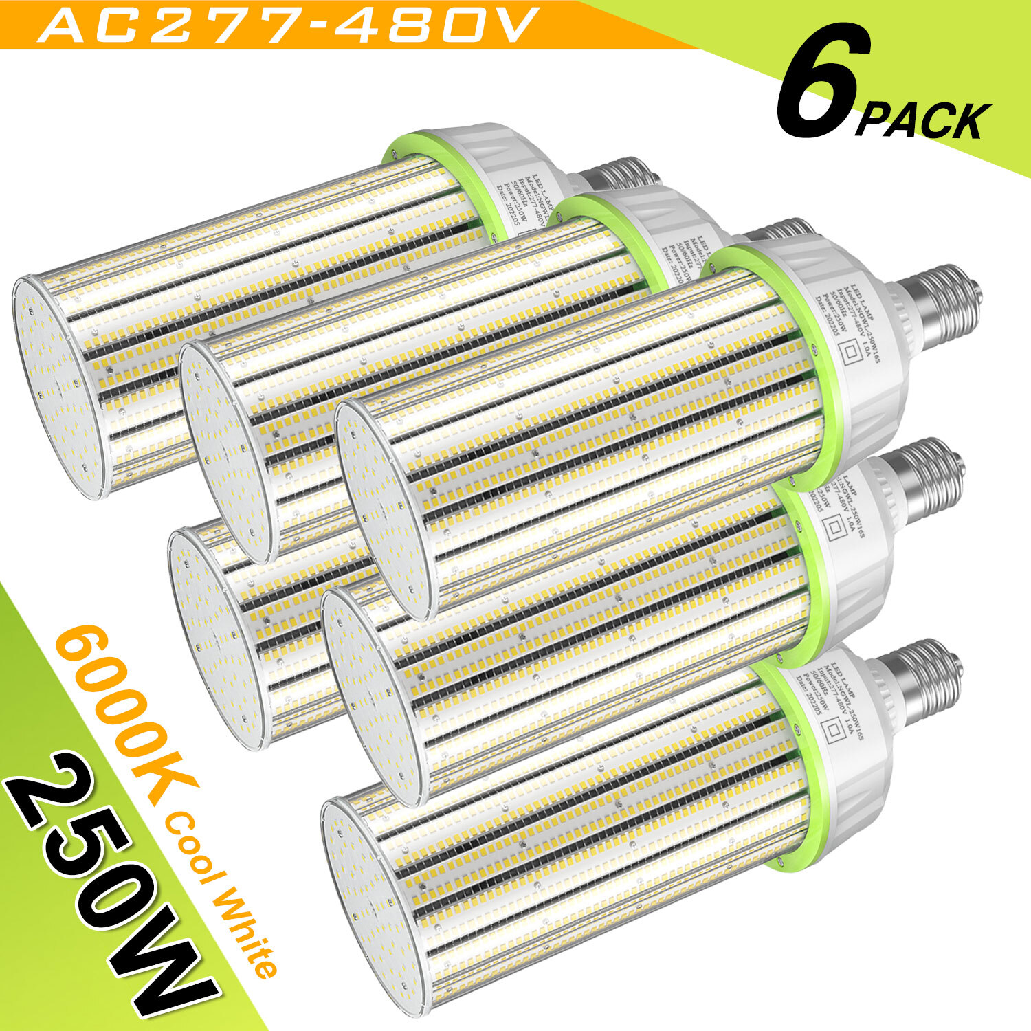 (6PACK) 250W AC277-480V LED Corn Bulb Light Warehouse Factory ...