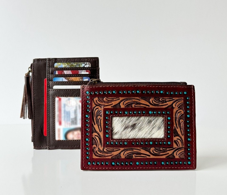 Handcrafted Genuine Leather Card Holder with Western Design - Small ...