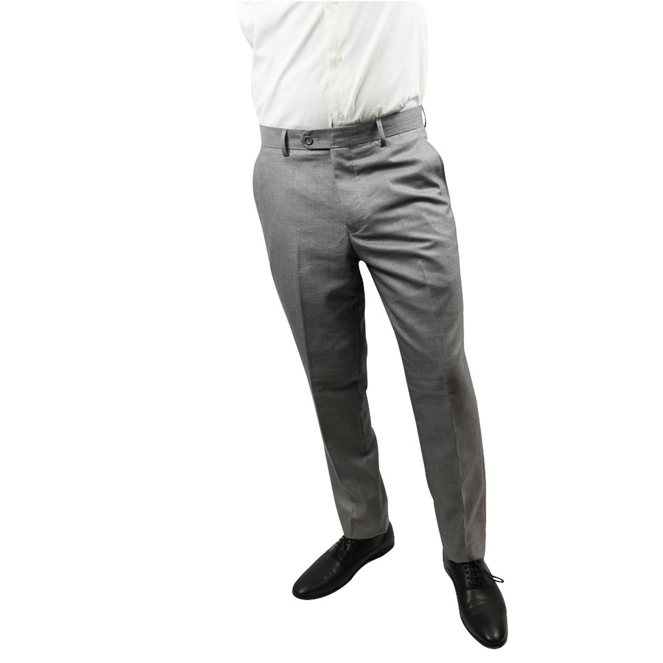 Slim Tailored Fit silver Grey Men's Dress Slacks Pants Flat Front By ...