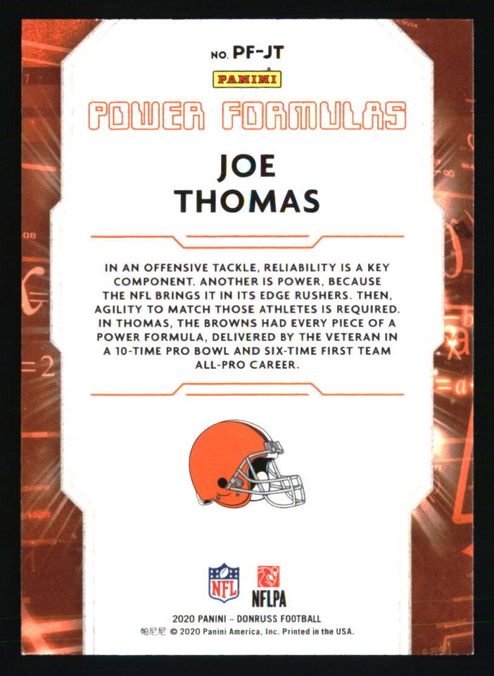 Joe Thomas 2020 Donruss Power Formulas #PF-JT Football Card | eBay