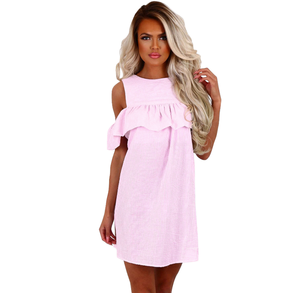 Women's Long Dress Fashion Casual Ruffle Off Shoulder Dress Striped ...