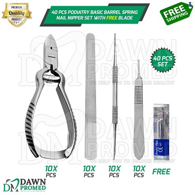 40 Pcs Podiatry Basic Barrel Spring Nail Nipper Set With FREE Blade ...