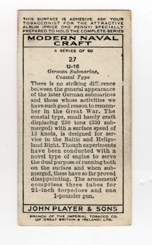 Modern Naval Craft 1939 #27 U-16 Germany Submarine | eBay