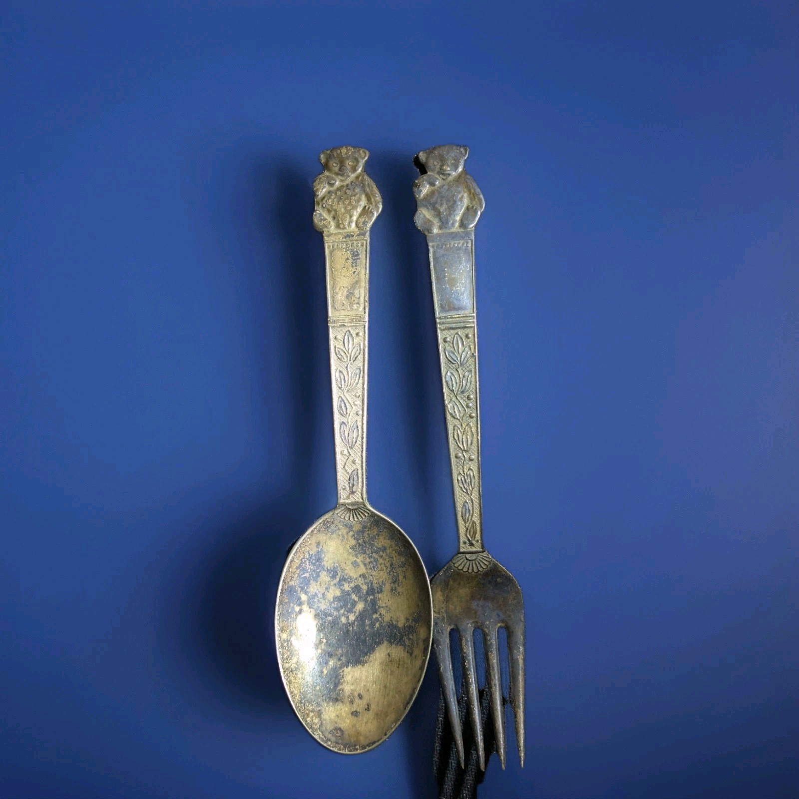 Antique Swedish Teddy Bear Christening Flatware Set Spoon & Fork EPNS ...