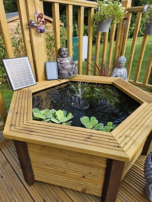 Hexagonal Raised Pond Large Wooden Garden Water Feature Gardening Gift ...