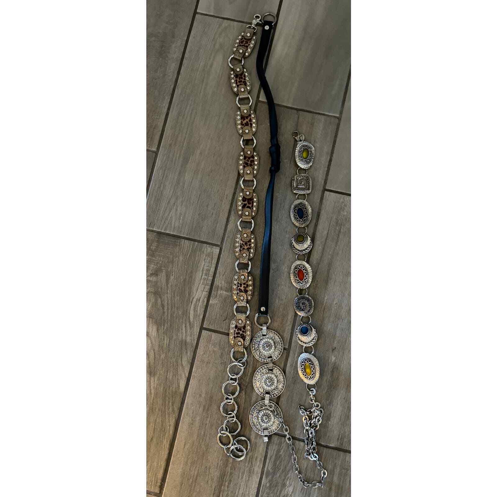 CHICO'S 3 Concho Medallion STONES RHINESTONES LEOPARD PRINT BELTS SZ S ...