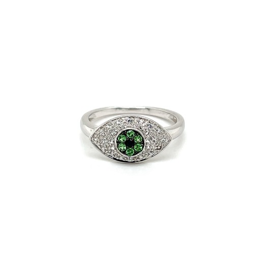 Rarities 925 Sterling Silver Evil Eye Green Tsavorite Ring Size 7 | eBay