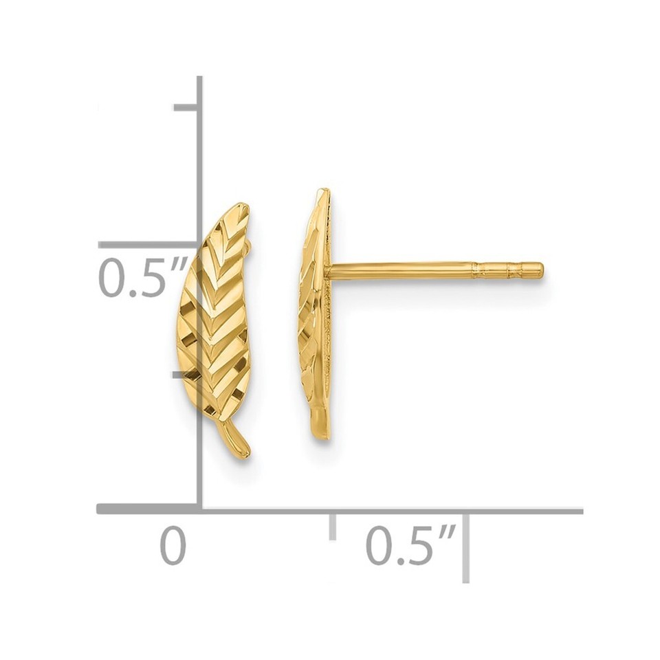14K Polished and Diamond-cut Leaf Post Earrings | eBay