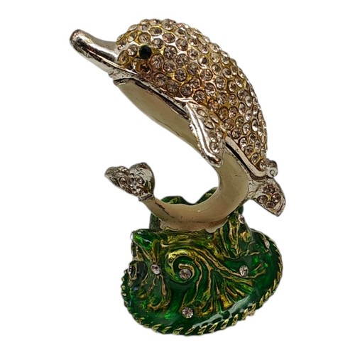 Jewelled Rhinestone Enamel Dolphin Trinket Pill Box READ!! | eBay