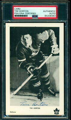 Tim Horton Very Nice Autograph Maple Leafs issued Photo Card PSA/DNA ...