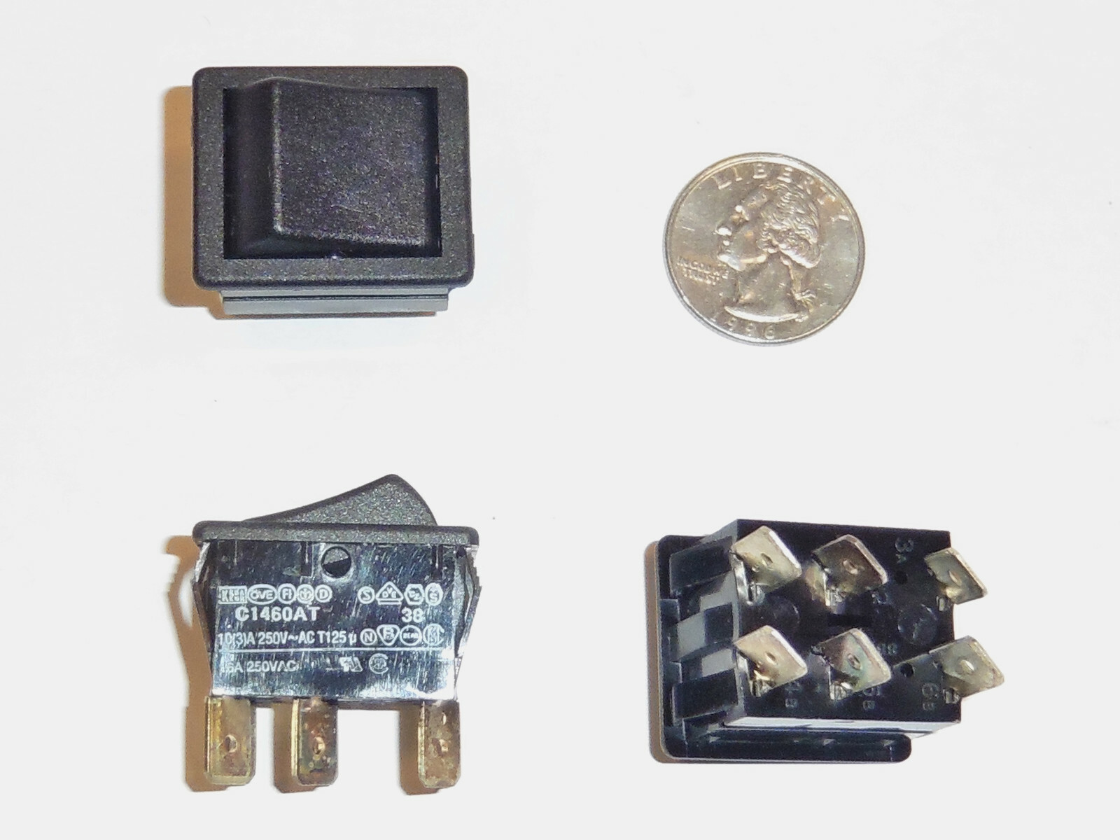 QTY. 3 Rocker Switch 6 Pin 2 Position DPDT 16A/250VAC Arcolectric ...