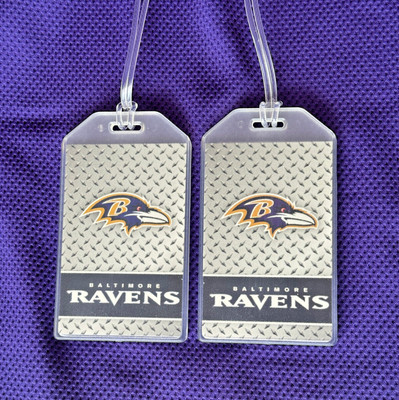 BALTIMORE RAVENS CUSTOM LUGGAGE TAGS SET OF 2 - STEEL PLATE LOGO - NAME ...