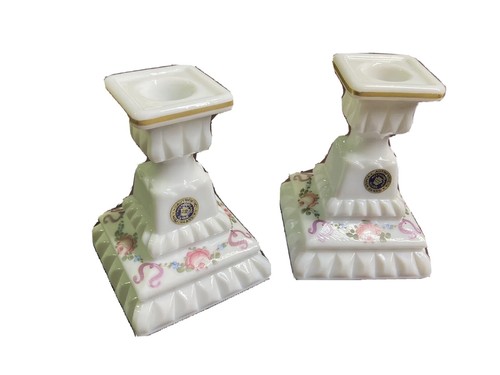 VTG Pair of Authentic Westmoreland Milk Glass Candle Holders Rose ...