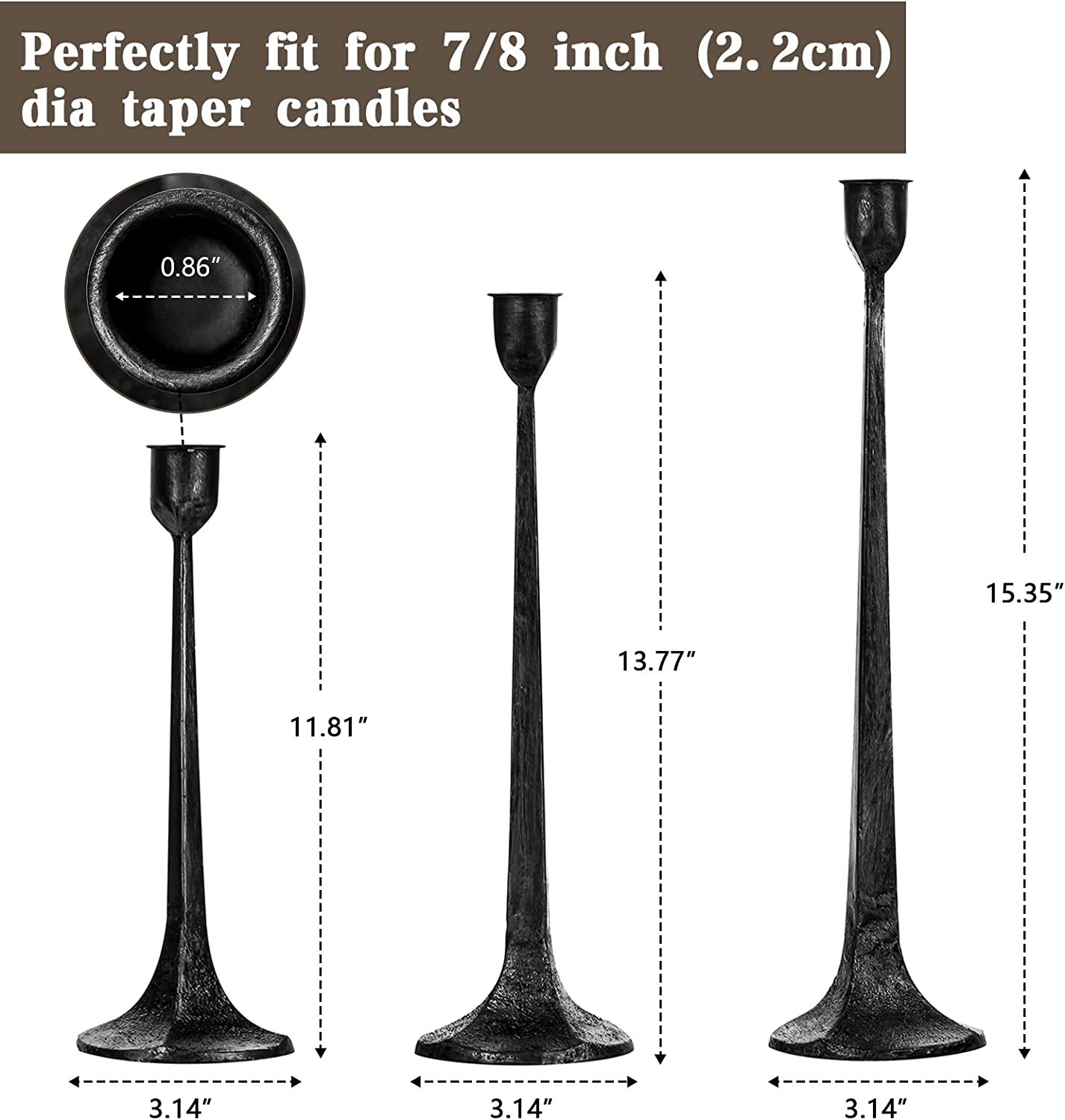 Iron Taper Candle Holder Set of 3 - Decorative Tall Candle Stand ...