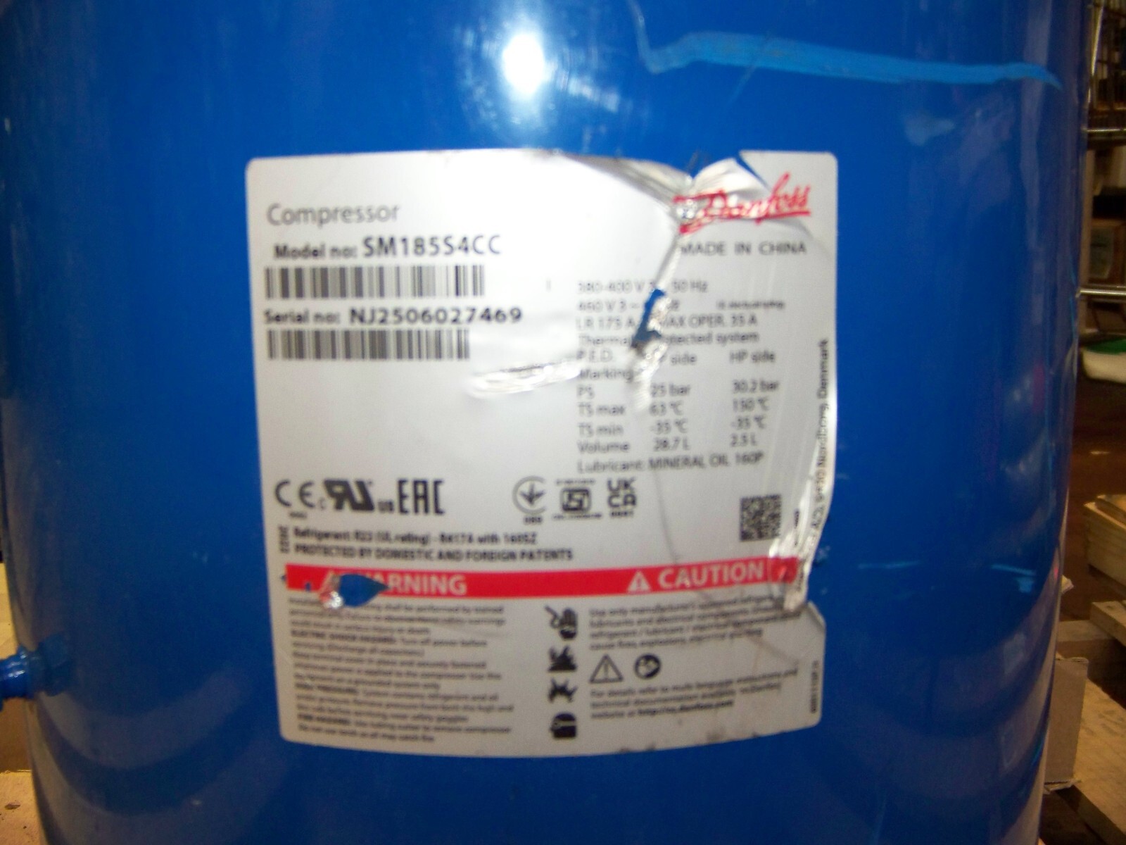 Danfoss A/C Compressor 380-400V/3/50 460V/3 Ph/60 Hz R22 SM185S4CC | eBay