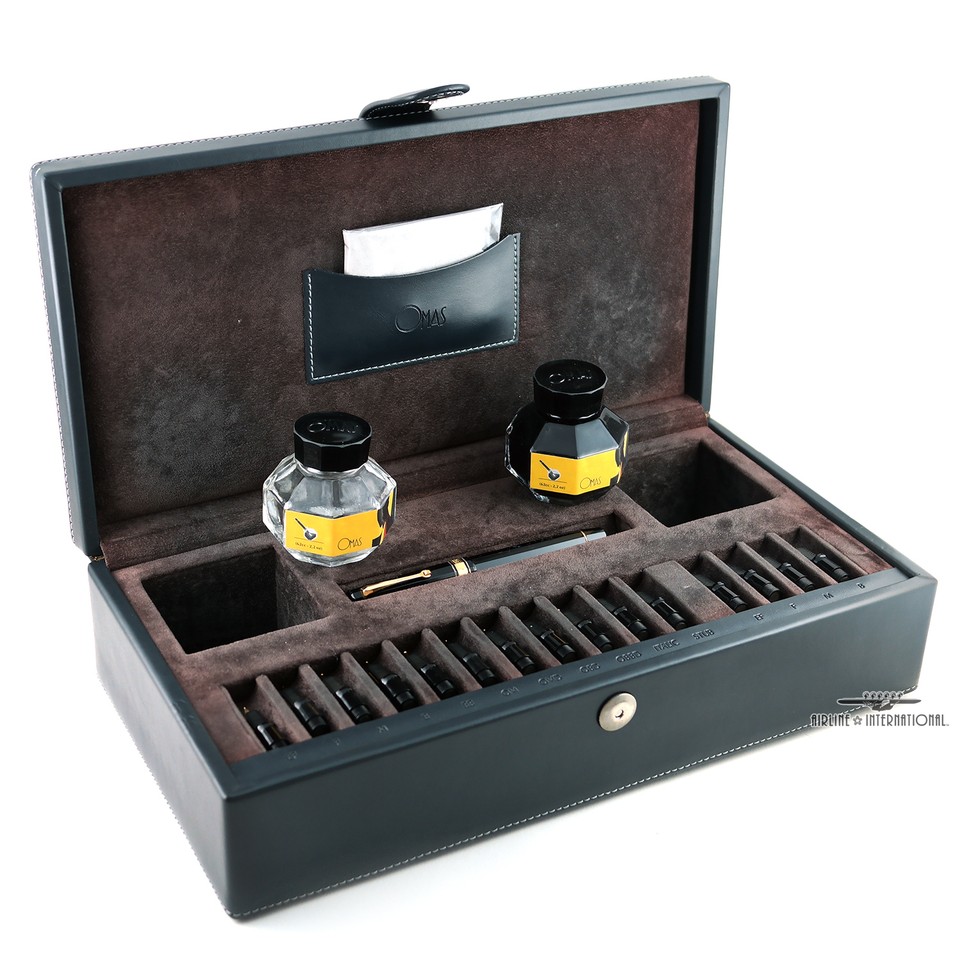 OMAS Black Paragon FP w/15 Gold Nib Set Ink & Nib Cleaner AND FREE GIFT ...