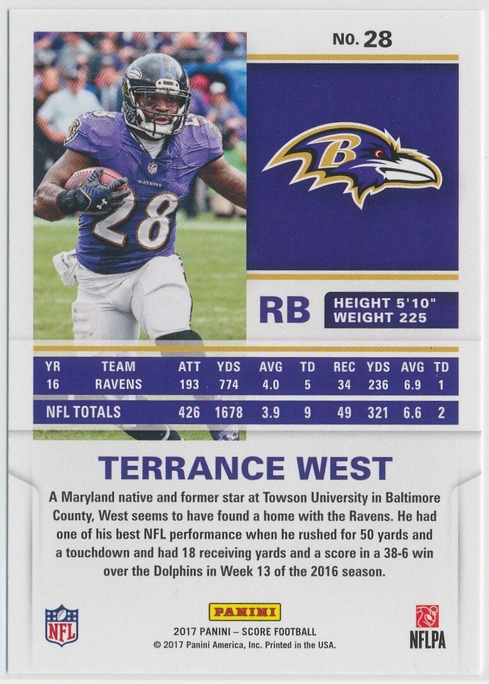 Terrance West - Baltimore Ravens - 2017 Panini Score Football - Base ...