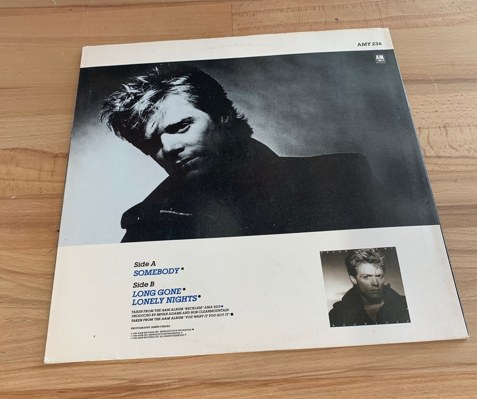 Bryan Adams “Somebody” Vinyl LP. Vinyl Is NM Condition! England Print ...