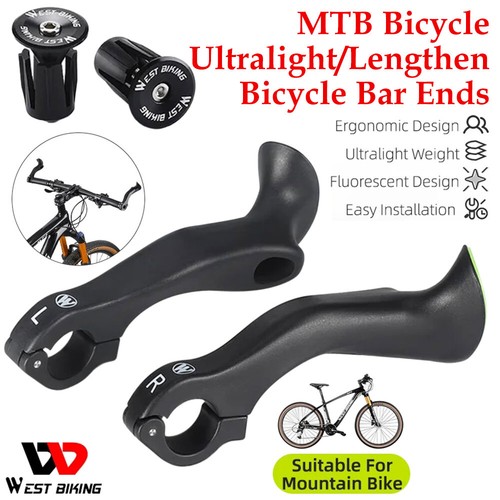WEST BIKNG MTB Bicycle Bar Ends 22.2mm Ergonomic Bars Reflective ...