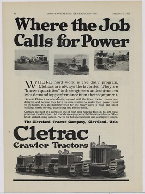 1928 Cleveland Tractor CLETRAC Ad: Where the Job Calls for Power ...