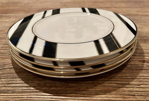 Mikasa Color Studio Salad Dessert Plates Black White Gold Bone China ...