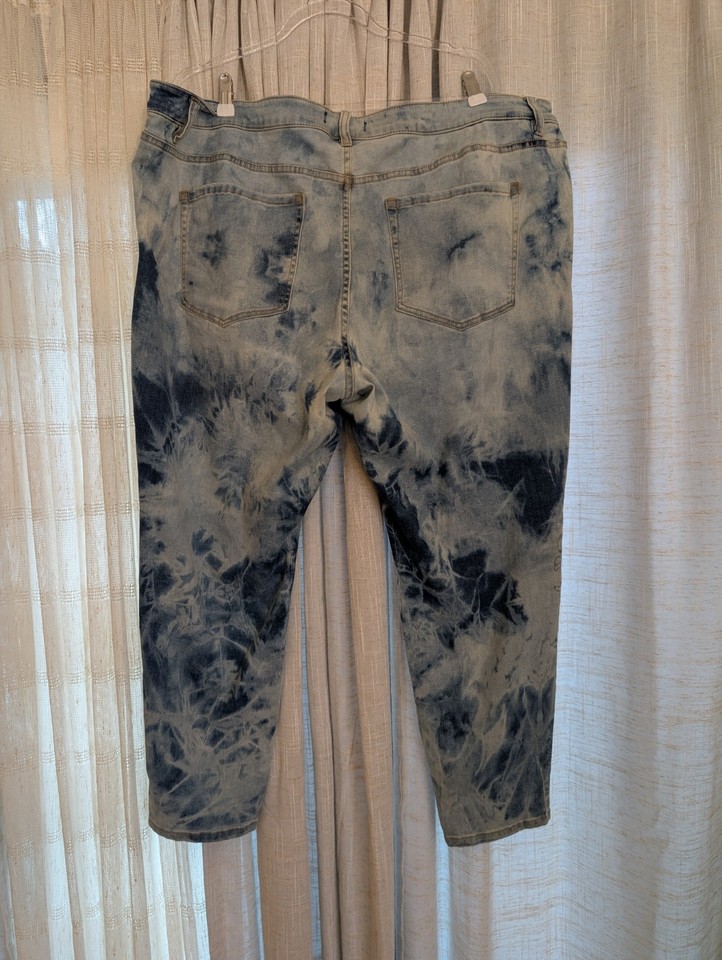 Lane Bryant Blue Denim Floral Embroidered Tie-Dye Stretch Jeans Women ...