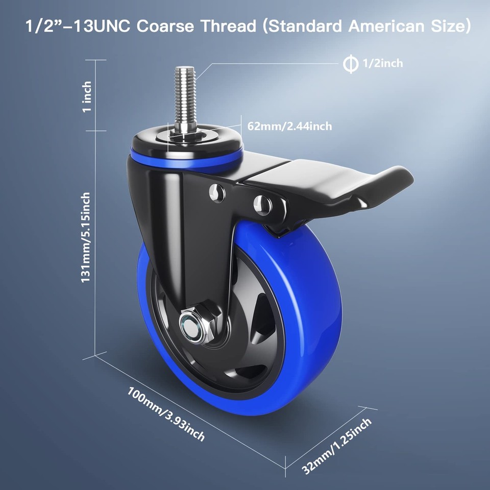 Stem Caster Wheels 4 inch Heavy Duty Threaded Stem Mount Casters Set of ...