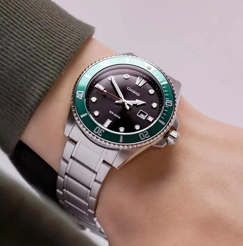 Casio MDV-107D-3A Duro Series Green Bezel Hulk Stainless Steel Men's ...