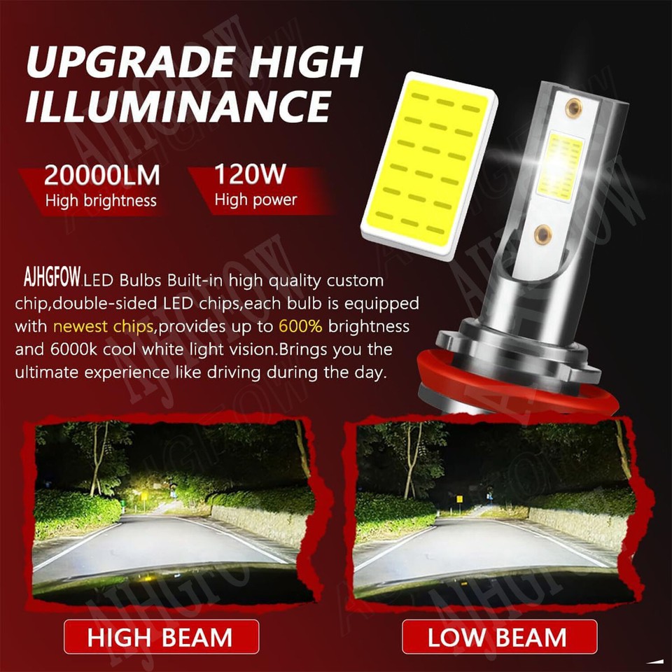 H11 9005 LED Headlight Super Bright Bulbs Kit 8000K 330000LM High/Low ...