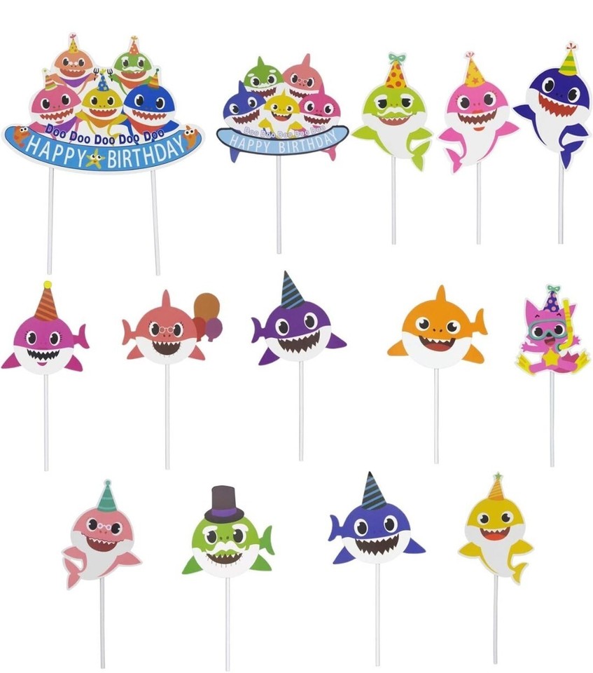3-teir Baby Shark Cupcake stand (Doo Doo) with cupcake toppers ...