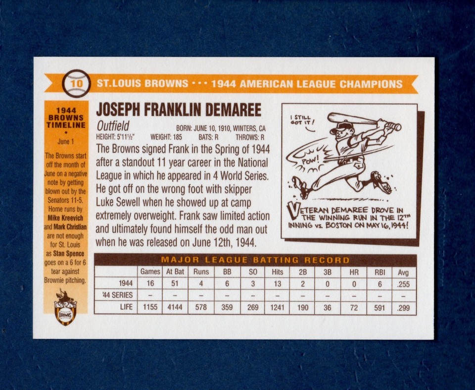 #10 FRANK DEMAREE, 1944 St. Louis Browns A.L. Champions ~ Ronnie Joyner ...