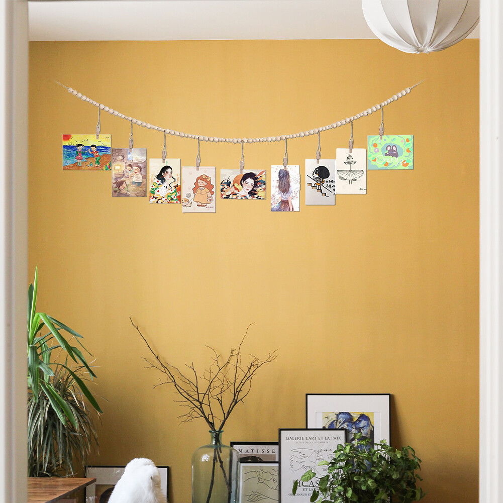 Pictures Organizer Home Decor Wood Clips Bead String Photo Display Wall ...