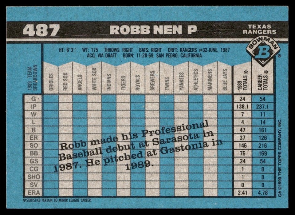 1990 Bowman Robb Nen Texas Rangers #487 | eBay