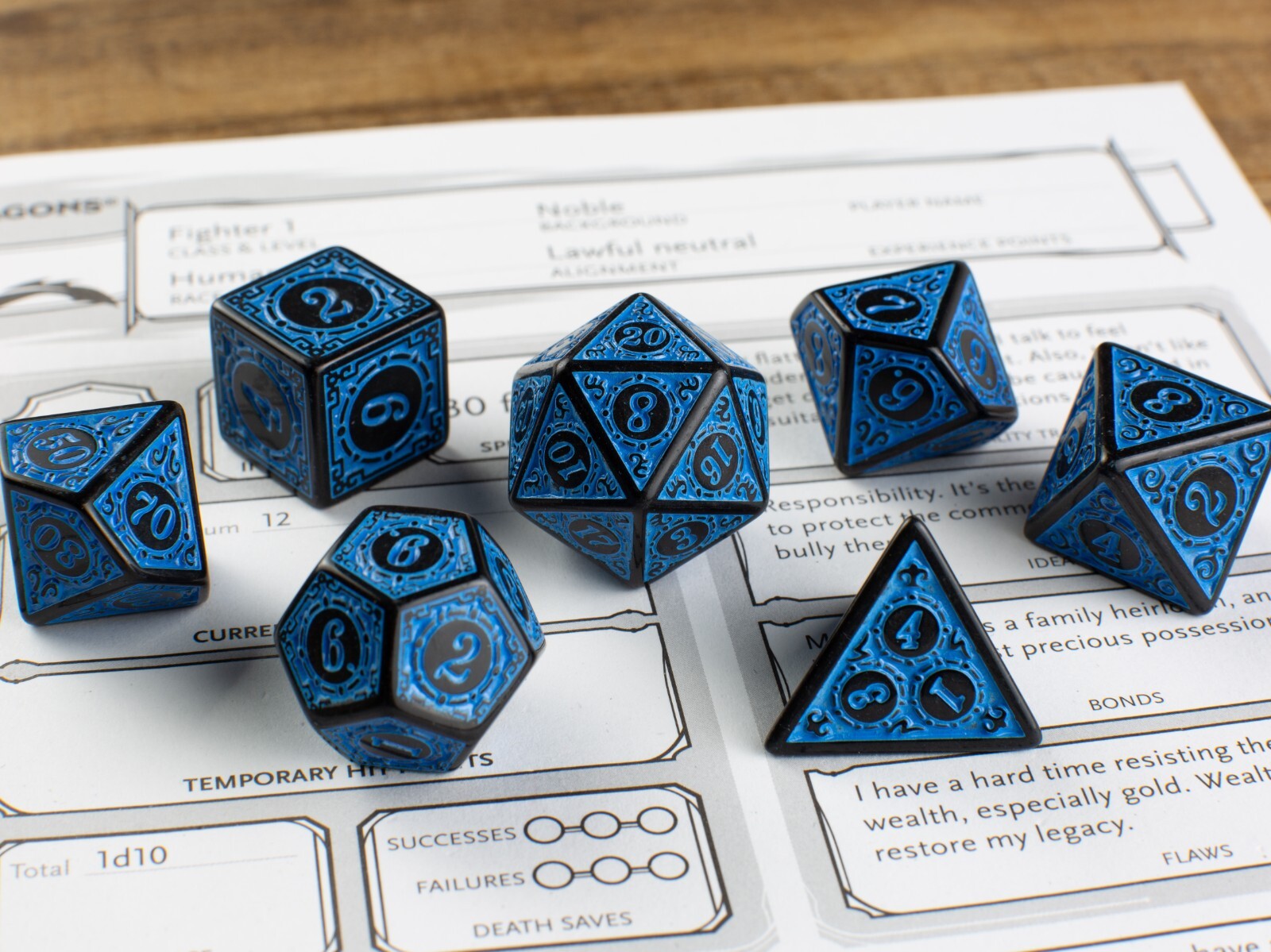 Azure Runes Dice Set - Blue & Black Runic Design for Dungeons & Dragons ...