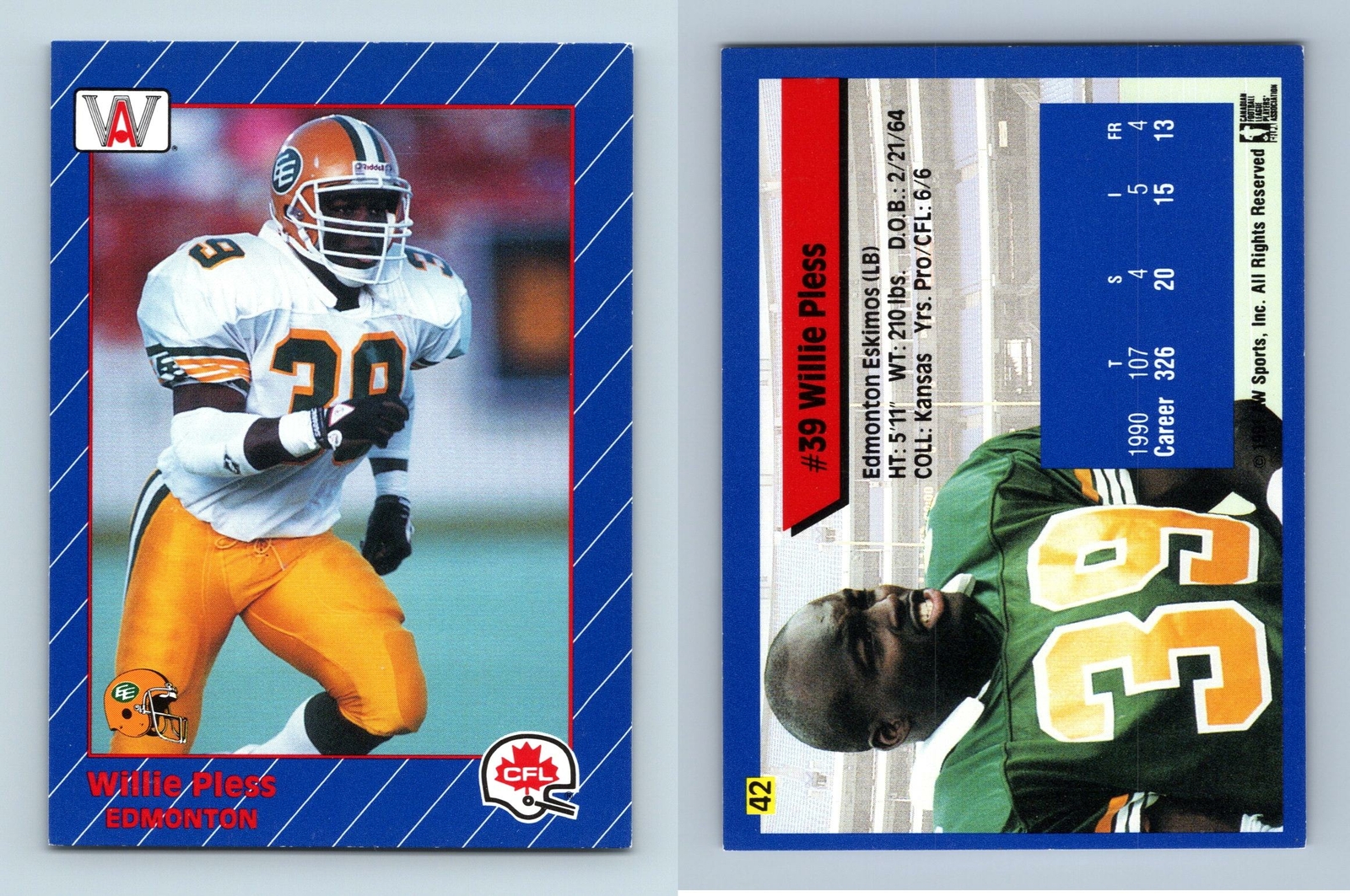 Willie Pless #42 All World CFL 1991 Football Trading Card | eBay