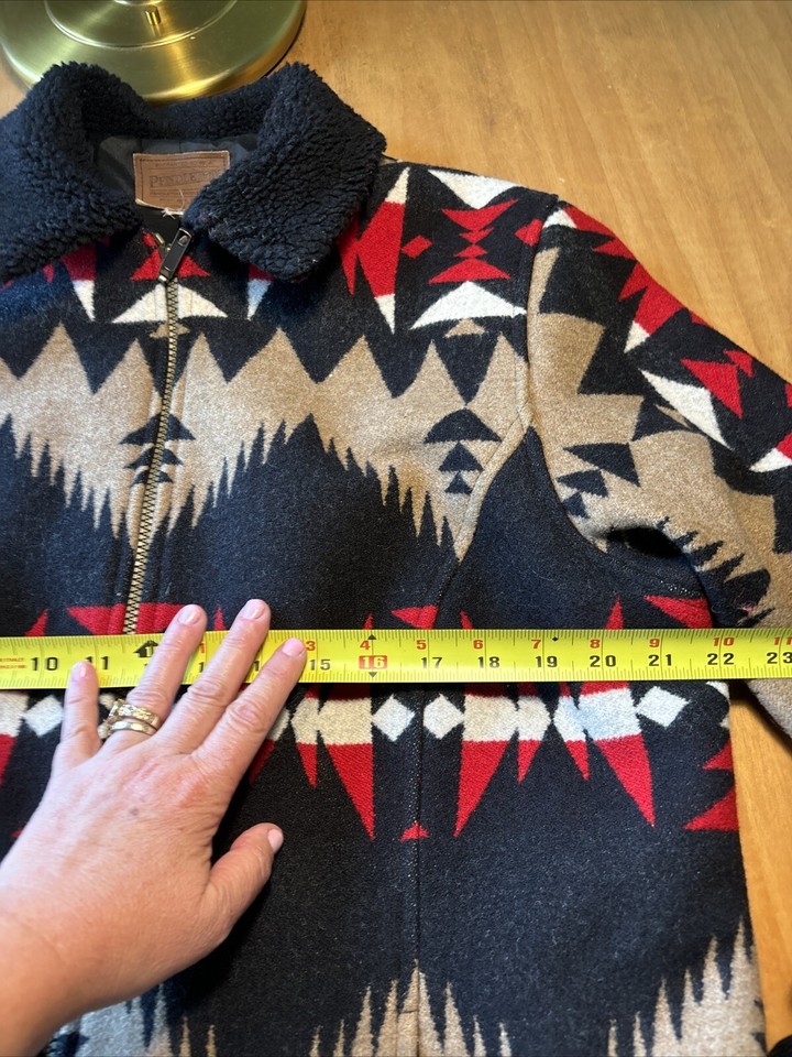Pendleton Woolen Mills Wool Southwestern Coat Jacket L Sherpa Collar ...