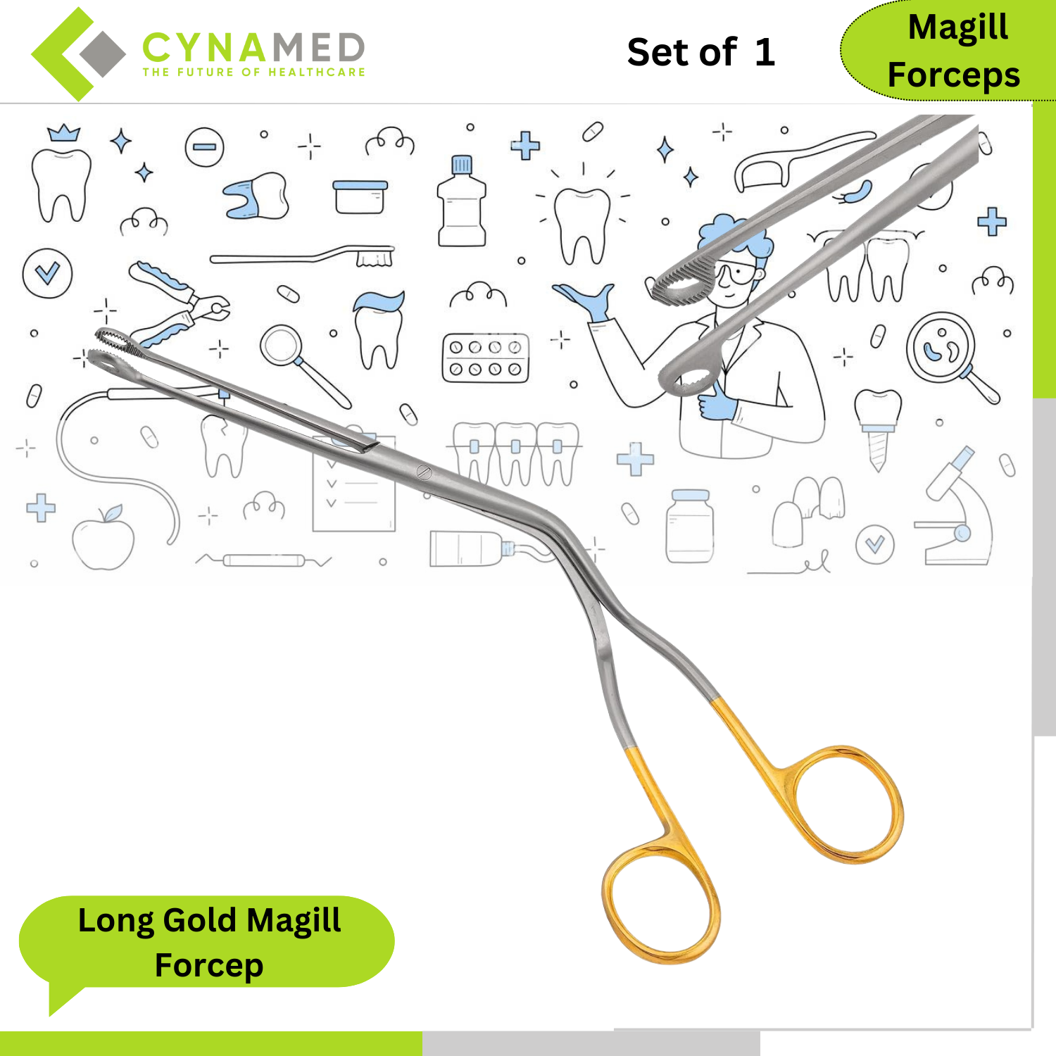 Cynamed Stainless Steel Long Gold Magill Forceps ENT Anesthesia ...