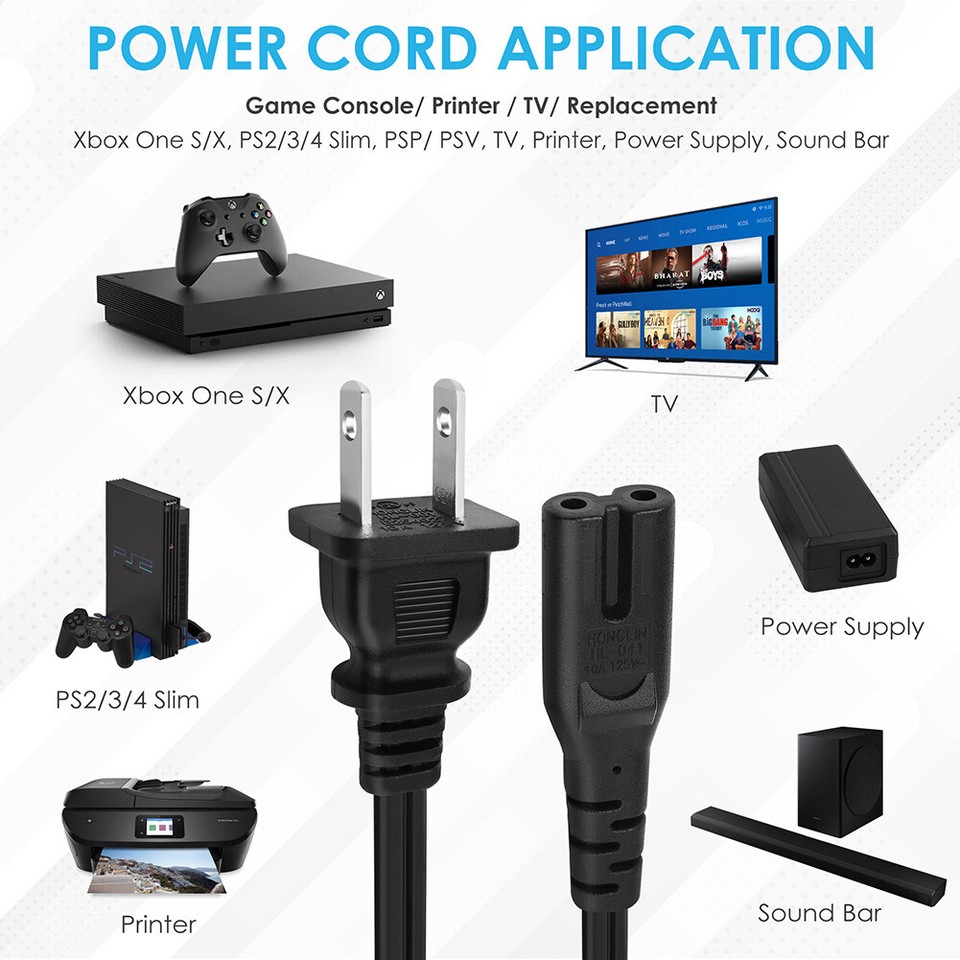 AC Power Cord Controller USB Charge Cable For Playstation PS2 PS3 PS4 ...